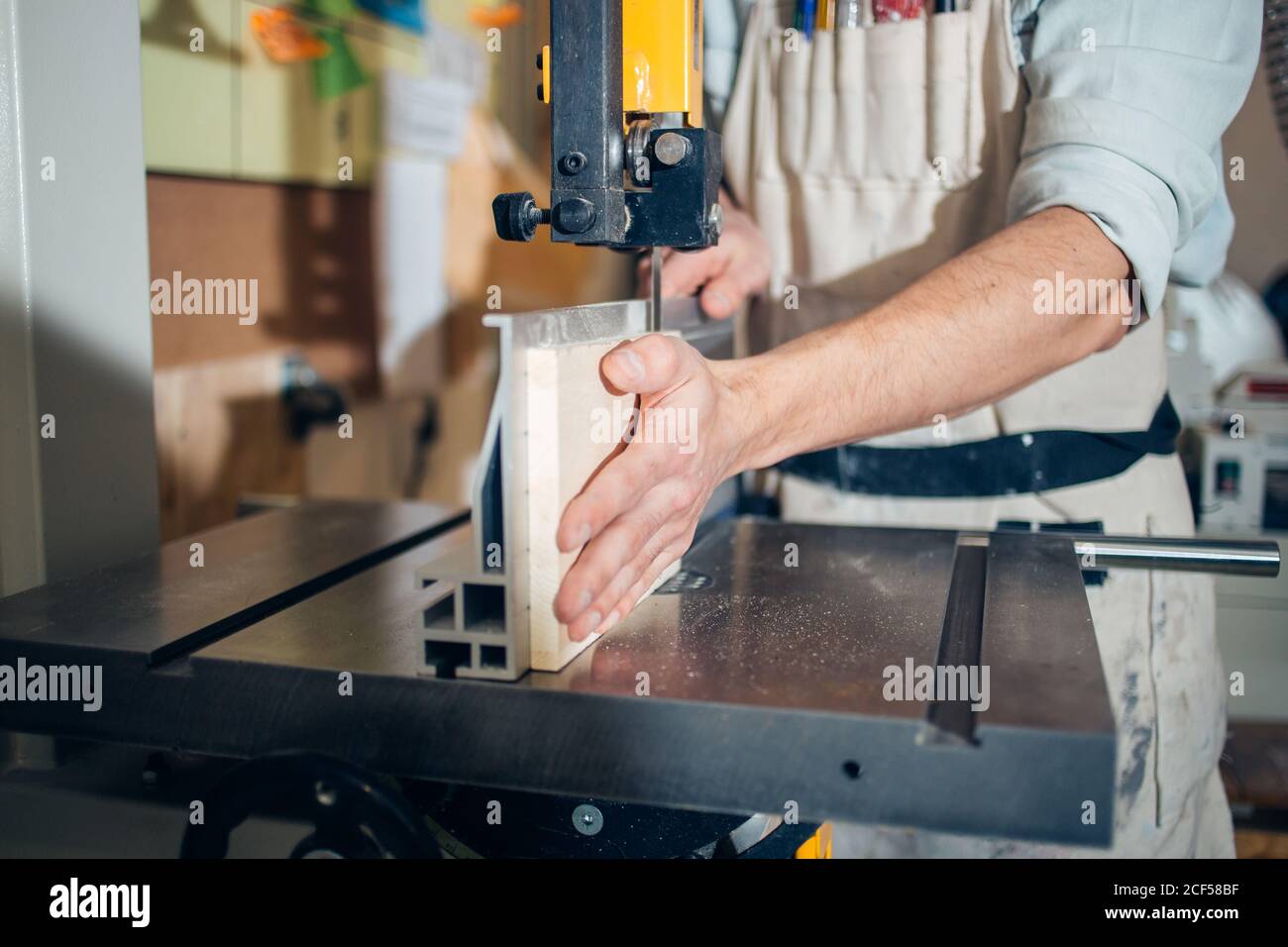 profession, carpentry, woodwork and people concept - carpenter testing ...