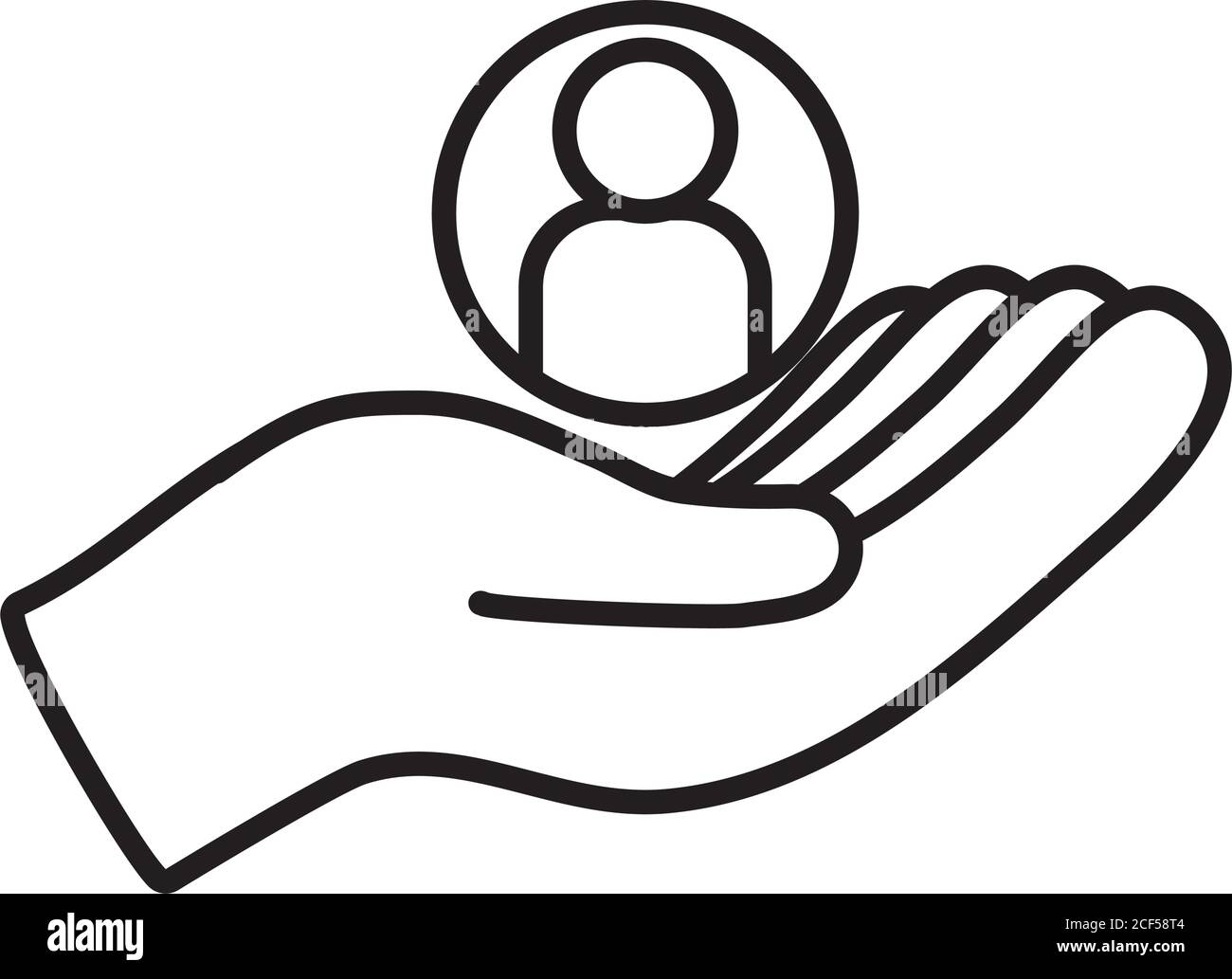 avatar man and hand icon over white background, line style, vector ...
