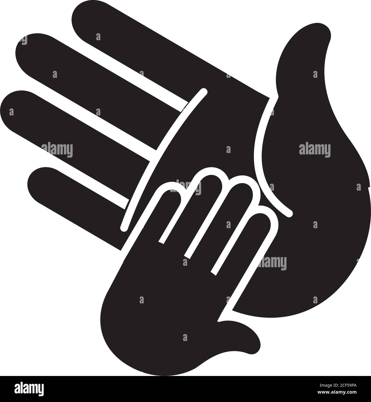 big hand and little hand touching over white background, silhouette ...