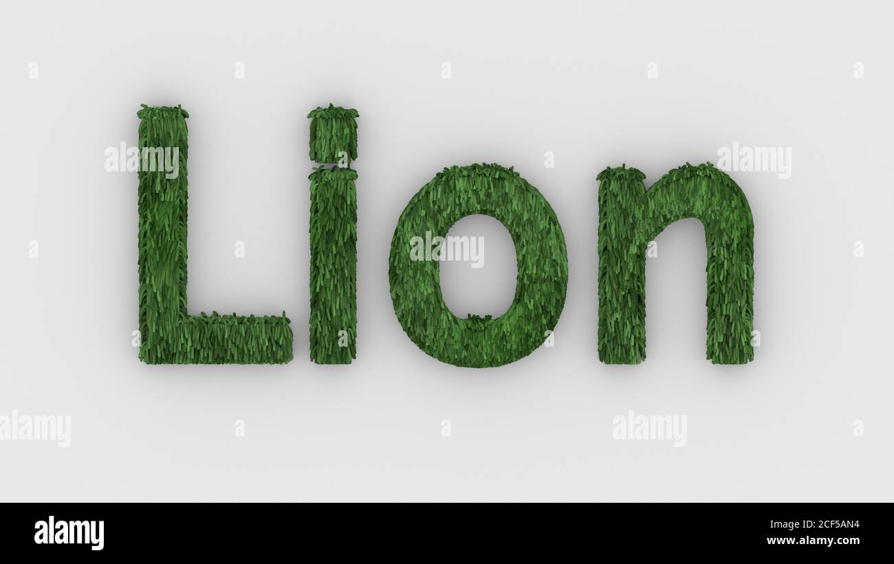 Lion - 3d word green on white background. render furry letters. design ...
