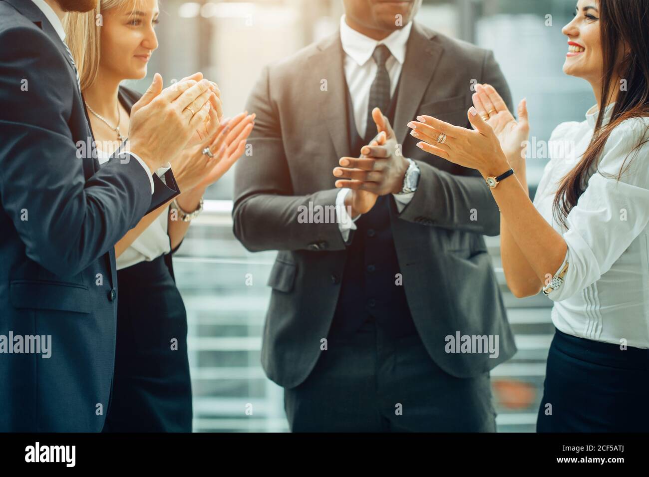 Group of business people giving an applause in the meeting Stock Photo ...
