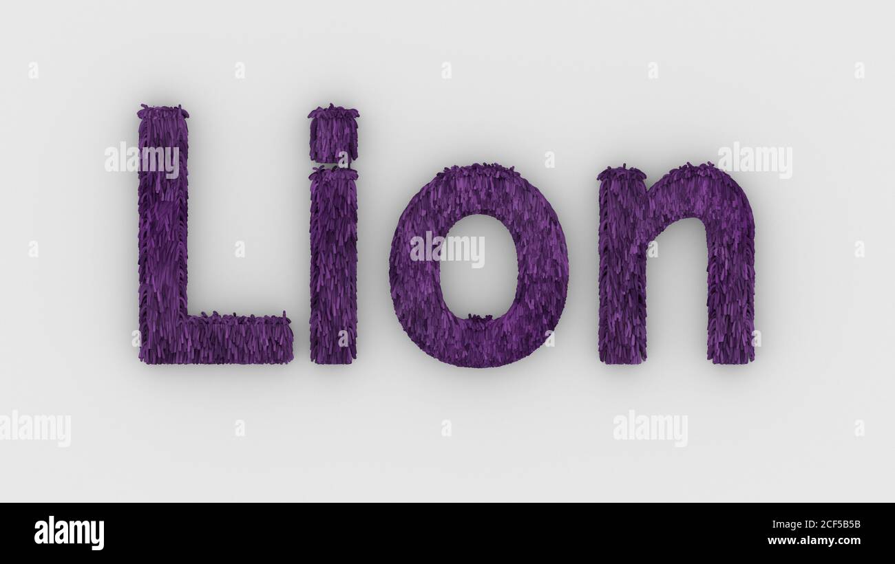 Lion - 3d word purple on white background. render furry letters. design ...