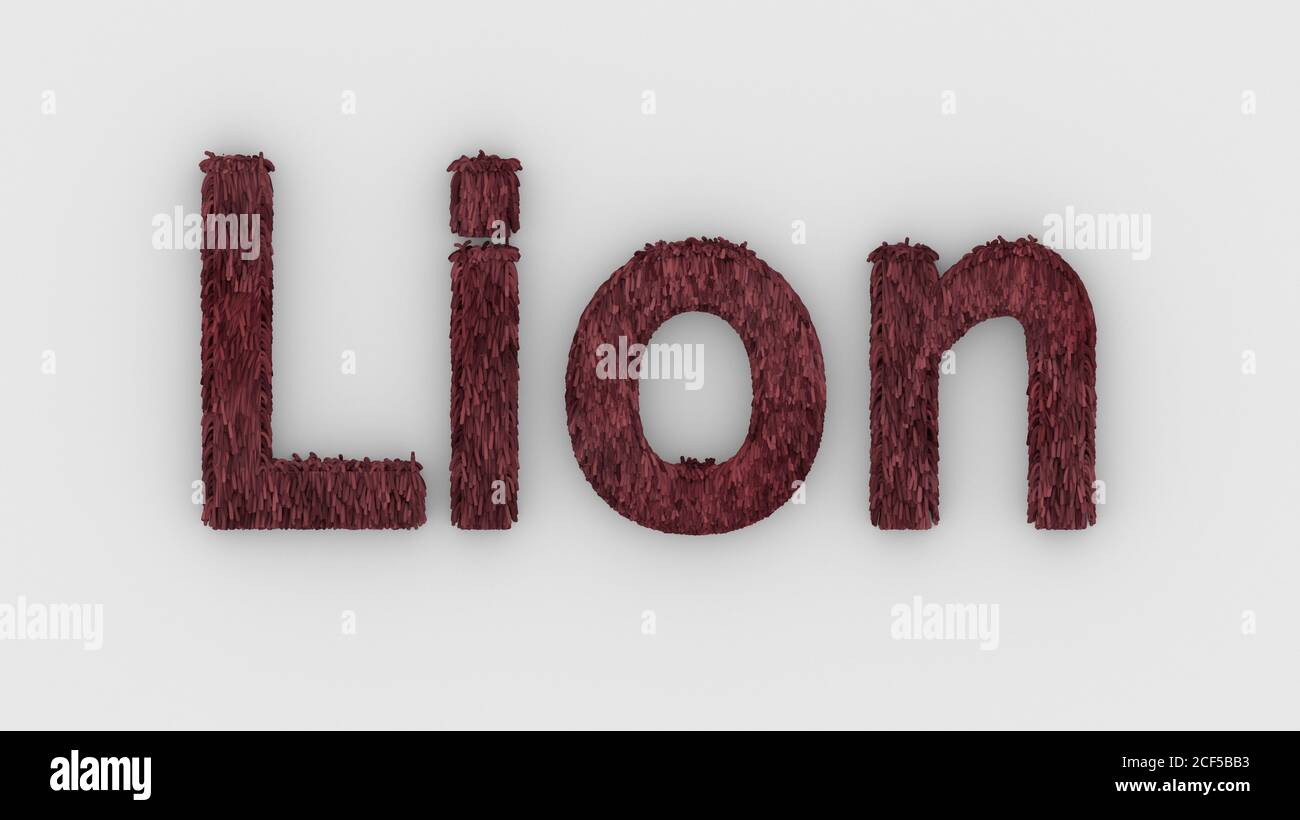 Lion - 3d word red on white background. render furry letters. design ...