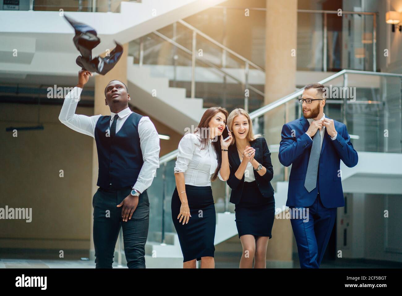 Business team celebrating a triumph with arms up Stock Photo - Alamy
