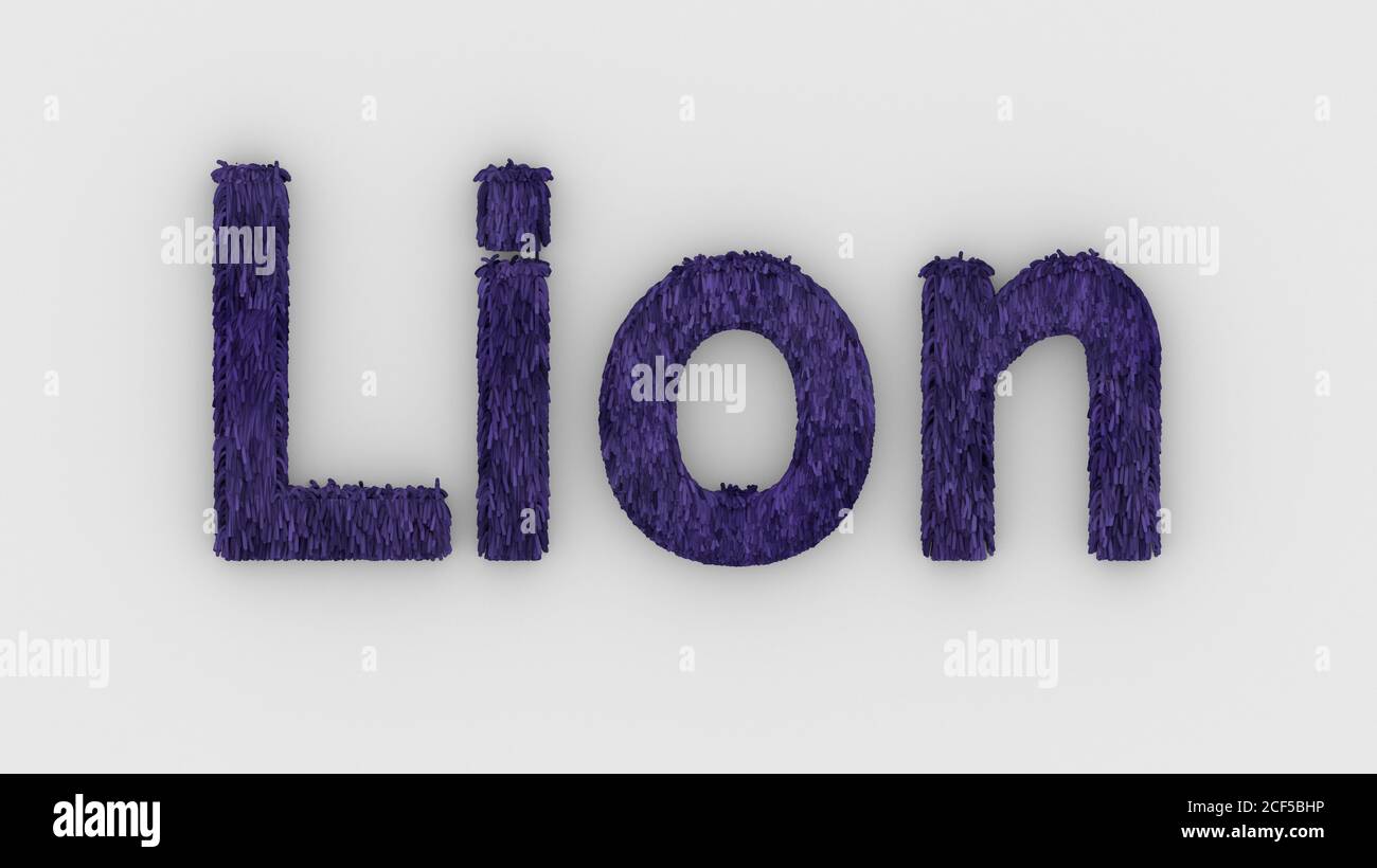 Lion - 3d word violet on white background. render furry letters. design ...