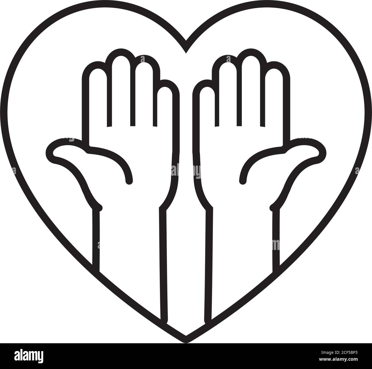 heart with open hands icon over white background, line style, vector ...