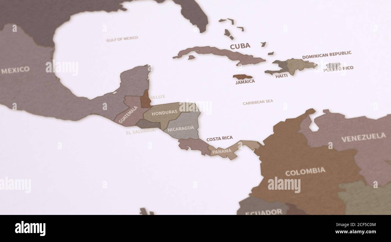 Caribbean Countries Map. Continental Vintage Map 3d Rendering Stock ...