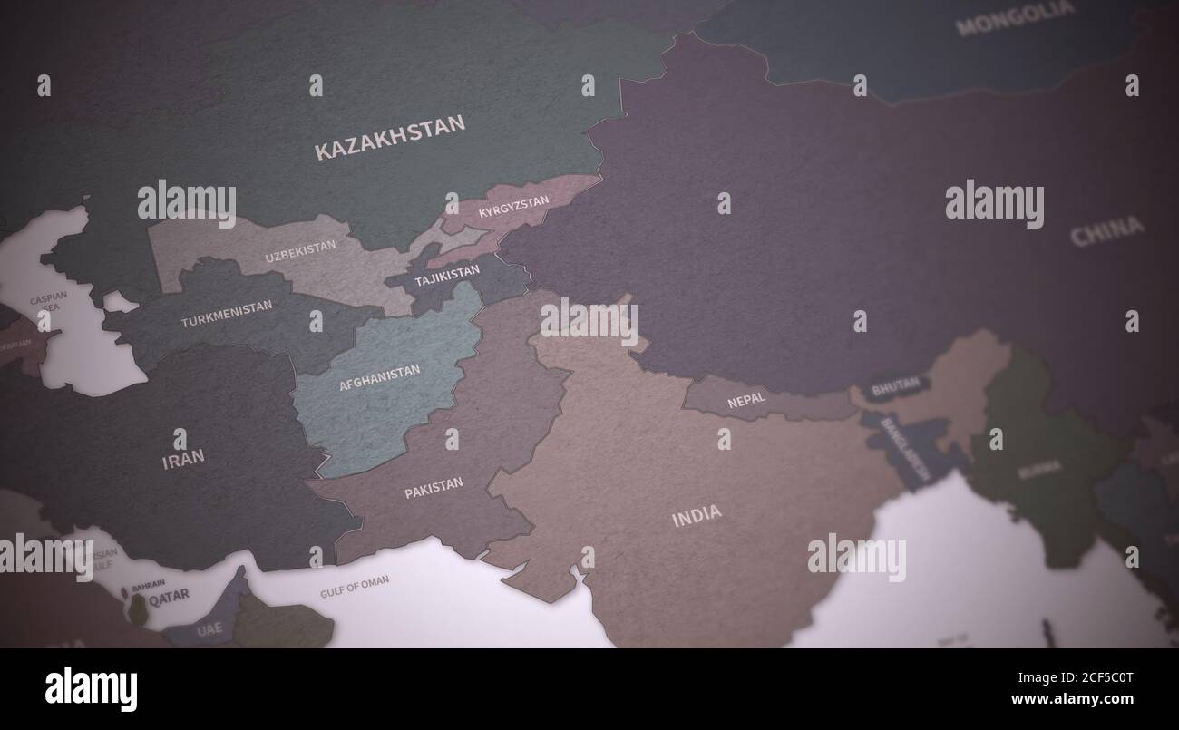 Central Asia Countries Map. Continental Vintage Map 3d Rendering Stock ...