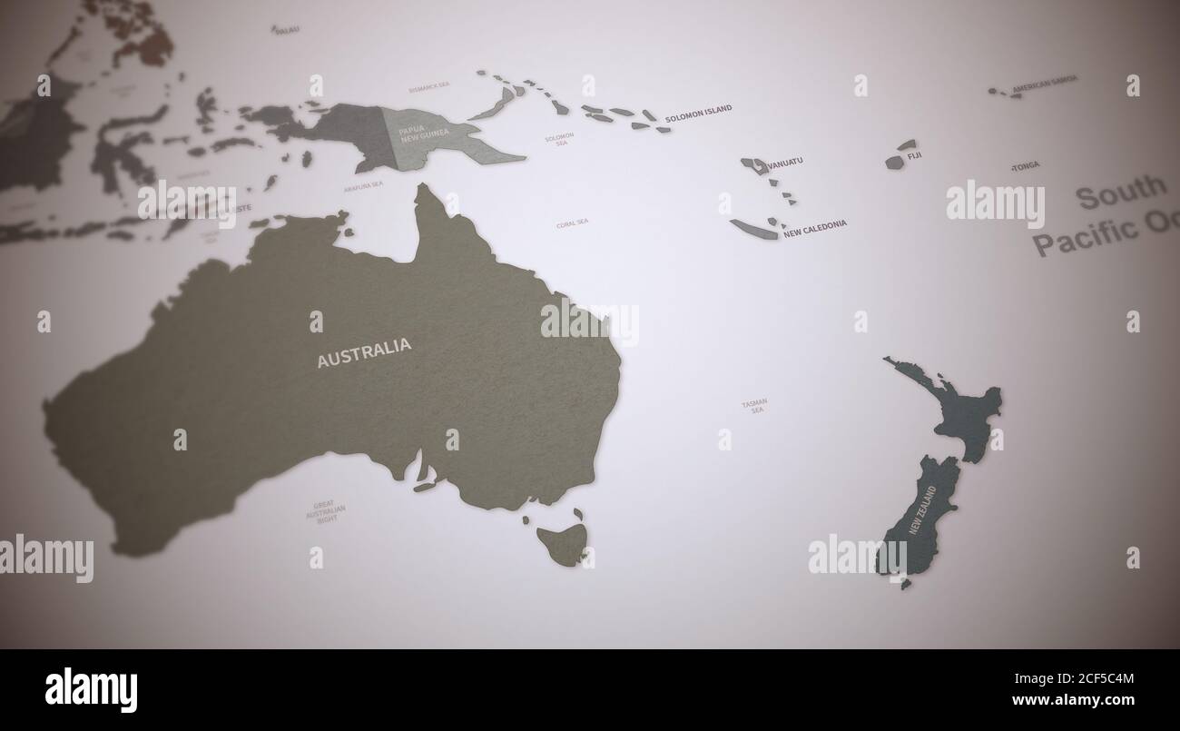 South Pacific Countries Map. Continental Vintage Map 3d Rendering Stock ...