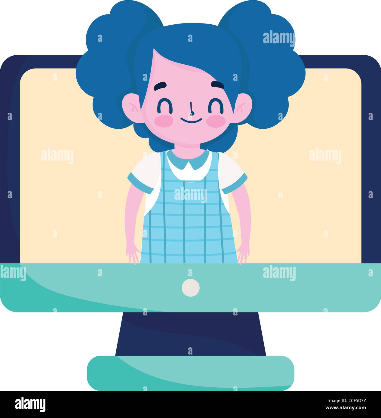 school, computer student girl in video, isolated icon white background ...