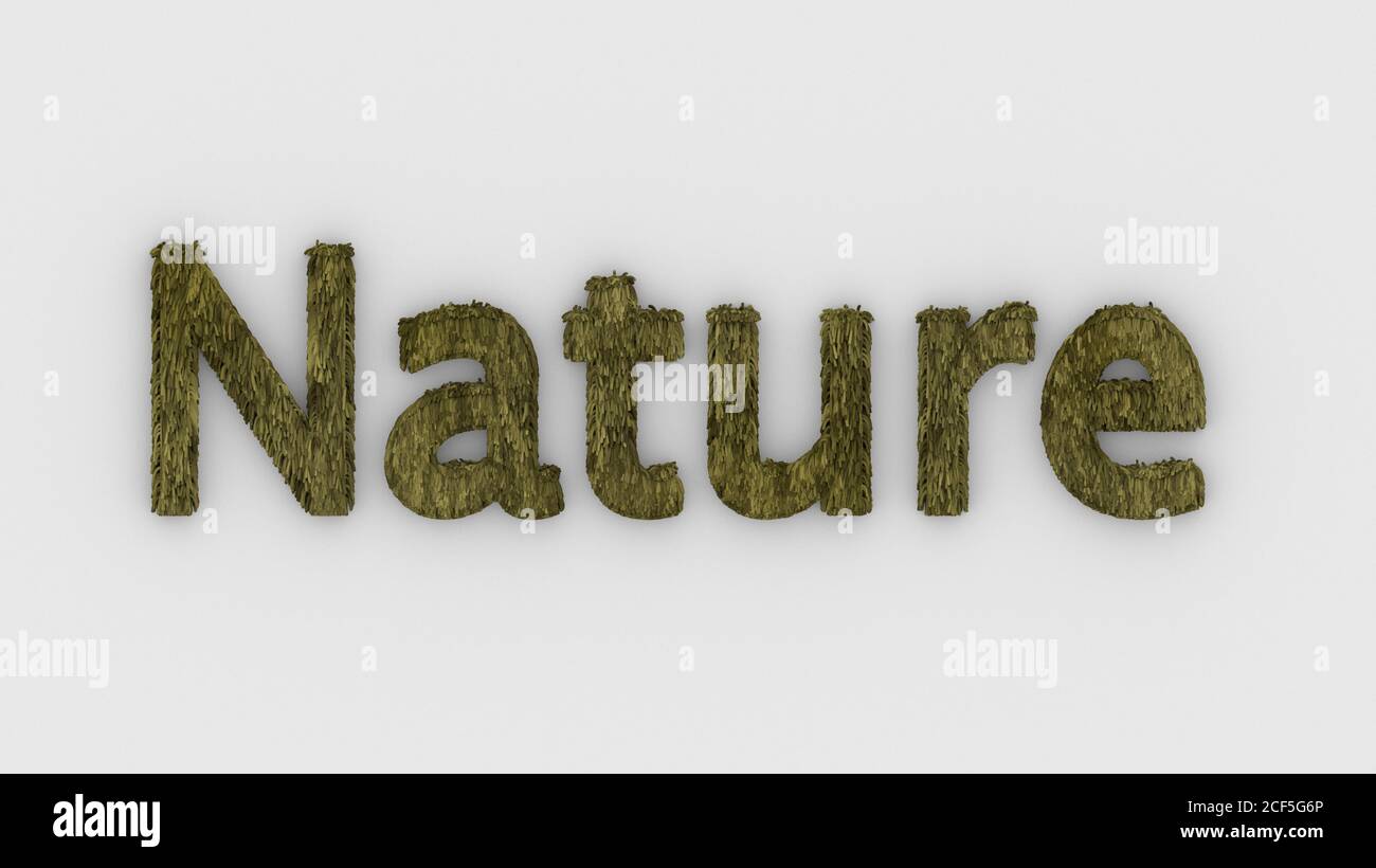Nature - 3d word yellow on white background. fresh Grass letters ...