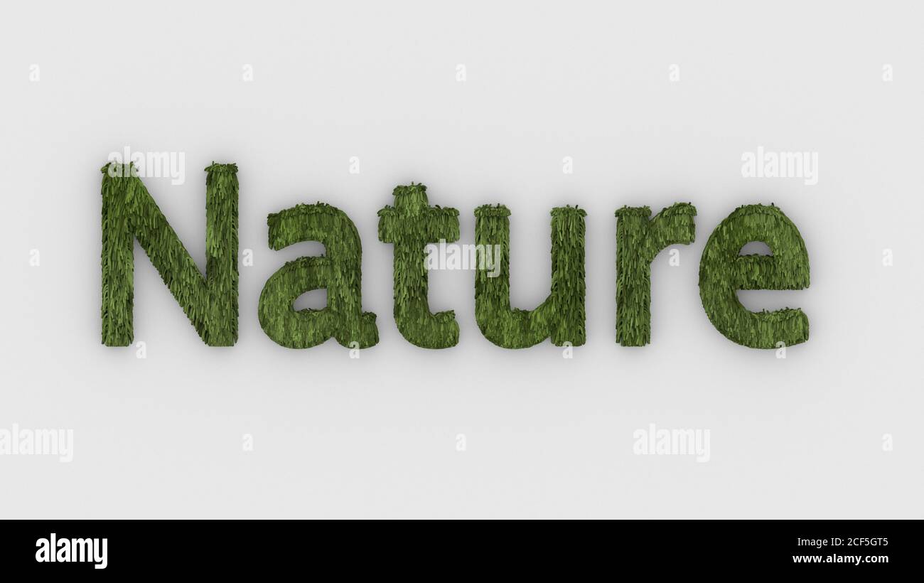 Nature - 3d word green on white background. fresh Grass letters ...