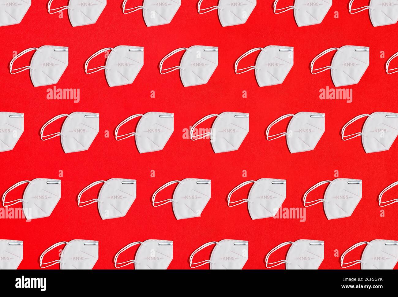 Collage of many KN95 factor protection masks on a red background ...