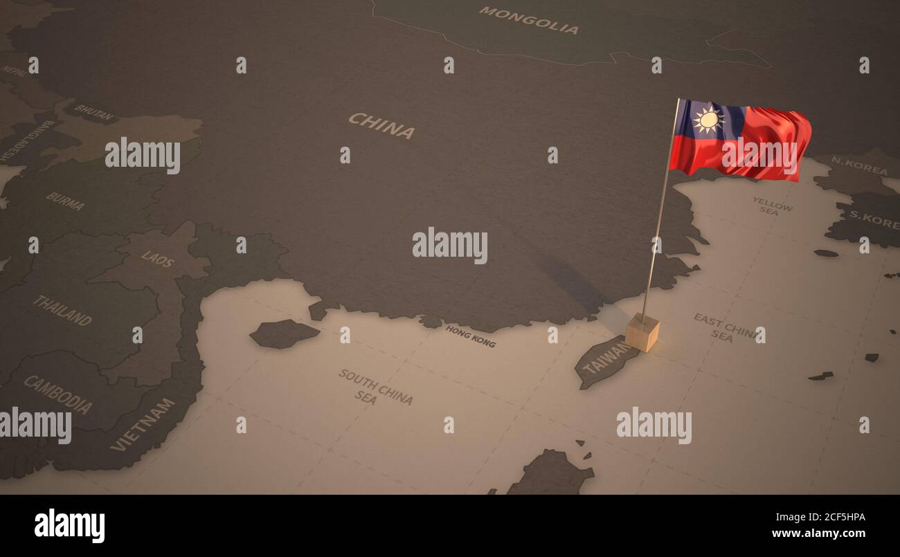 Flag on the map of Taiwan. Vintage Map and Flag of Asian Countries ...