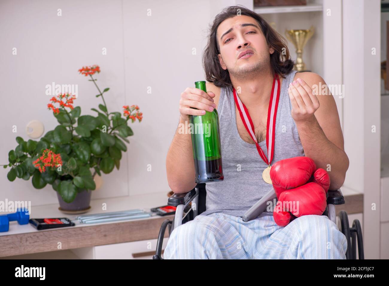 Ex-champion boxer in wheel-chair suffering from alcoholism Stock Photo ...