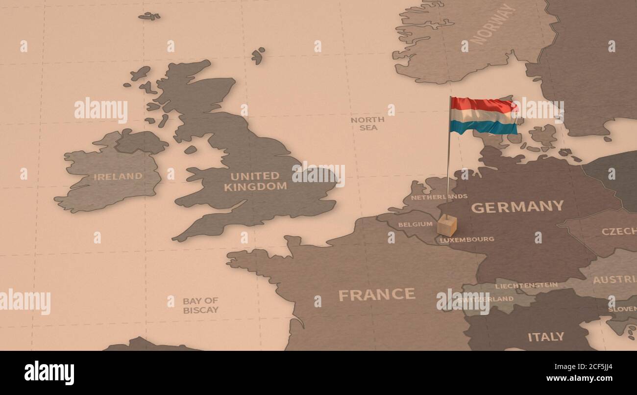 Flag on the map of Luxembourg. Vintage Map and Flag of European ...