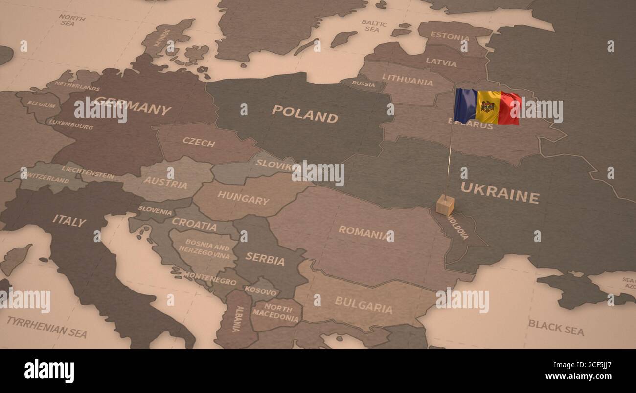 Flag on the map of Moldova. Vintage Map and Flag of European Countries ...