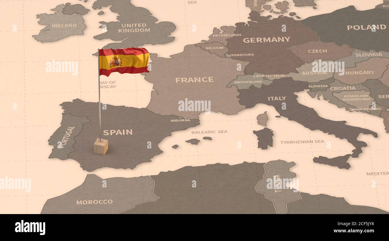 Flag on the map of Spain. Vintage Map and Flag of European Countries ...