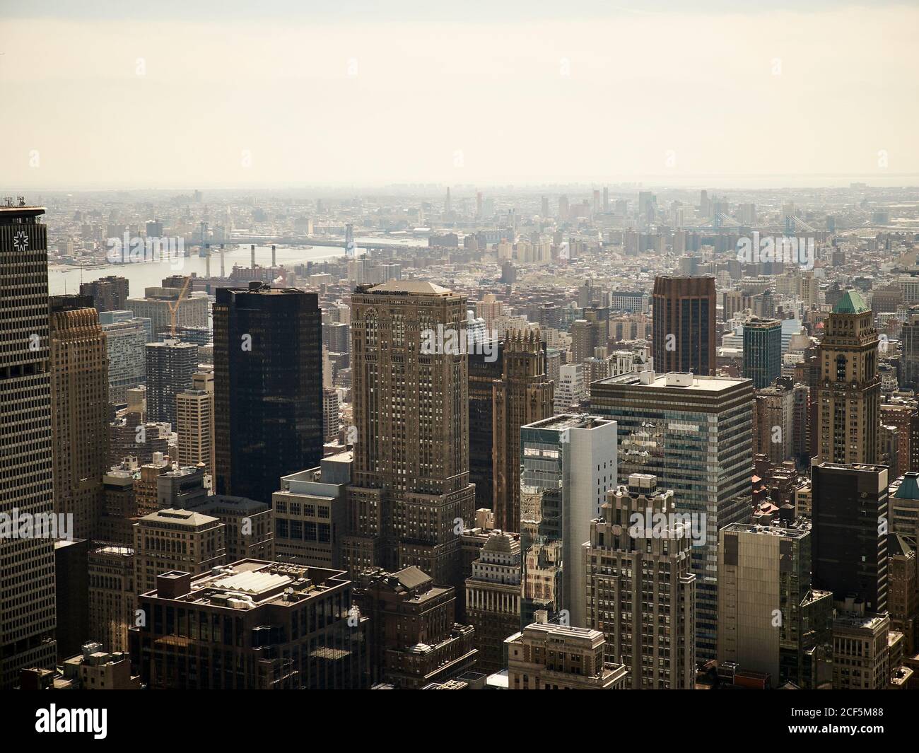 Aerial view of modern New York city district with glass high rise ...