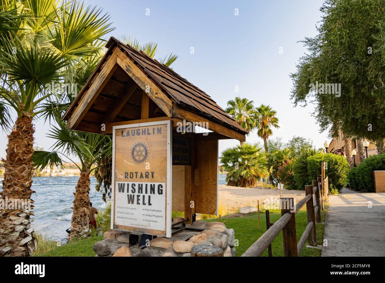 Laughlin, AUG 22, 2020 - Rotary International wishing well by the river ...