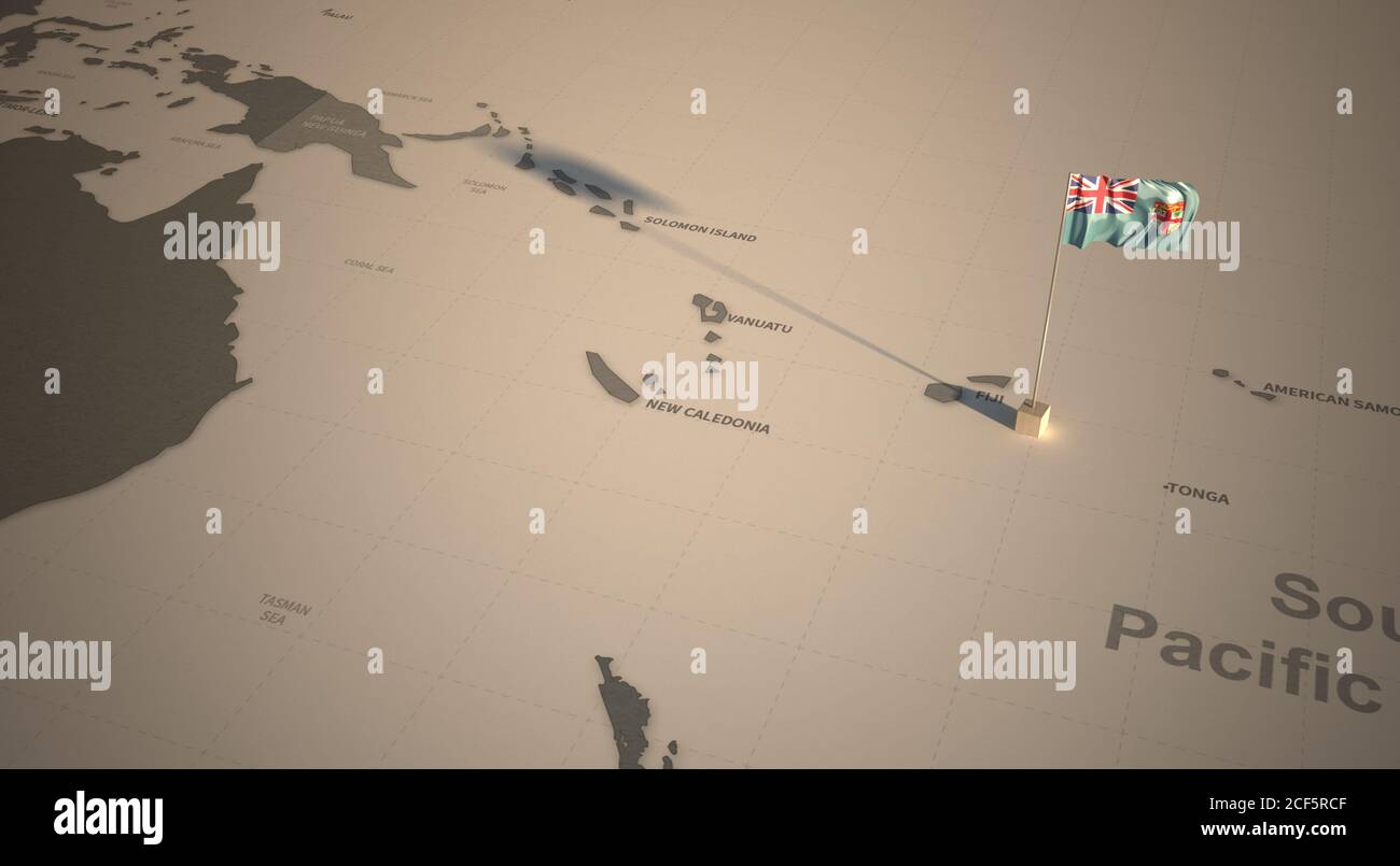 Flag on the map of Fiji. Vintage Map and Flag of South Pacific ...