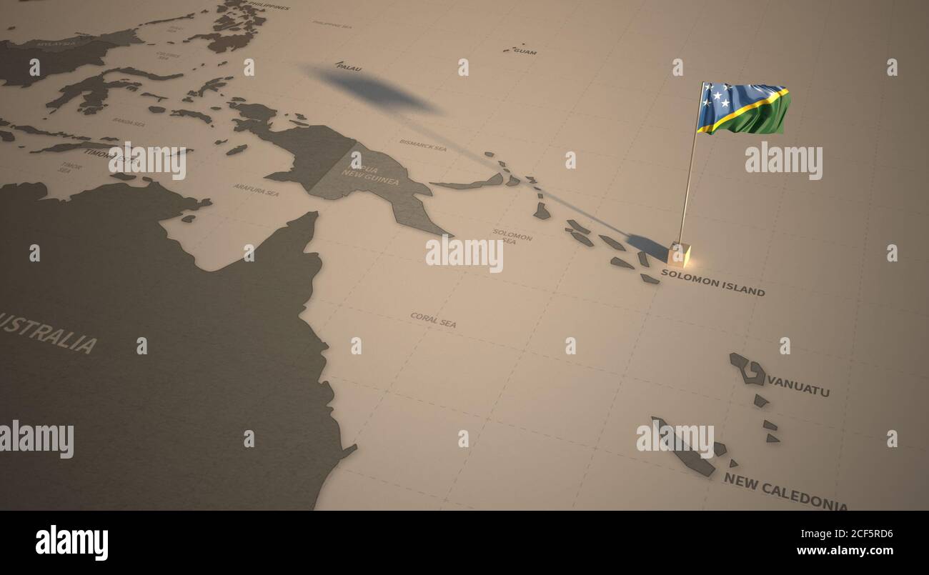 Flag on the map of Solomon Islands. Vintage Map and Flag of South ...