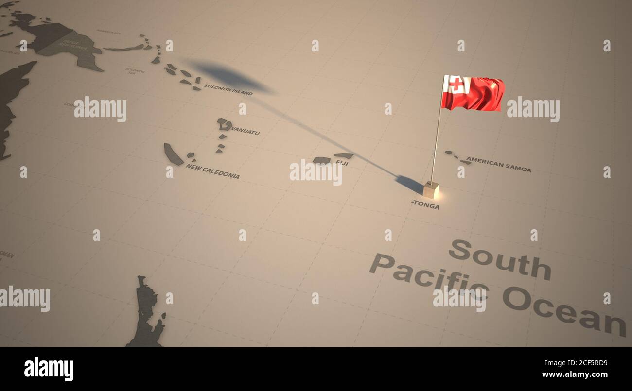 Flag on the map of Tonga. Vintage Map and Flag of South Pacific ...