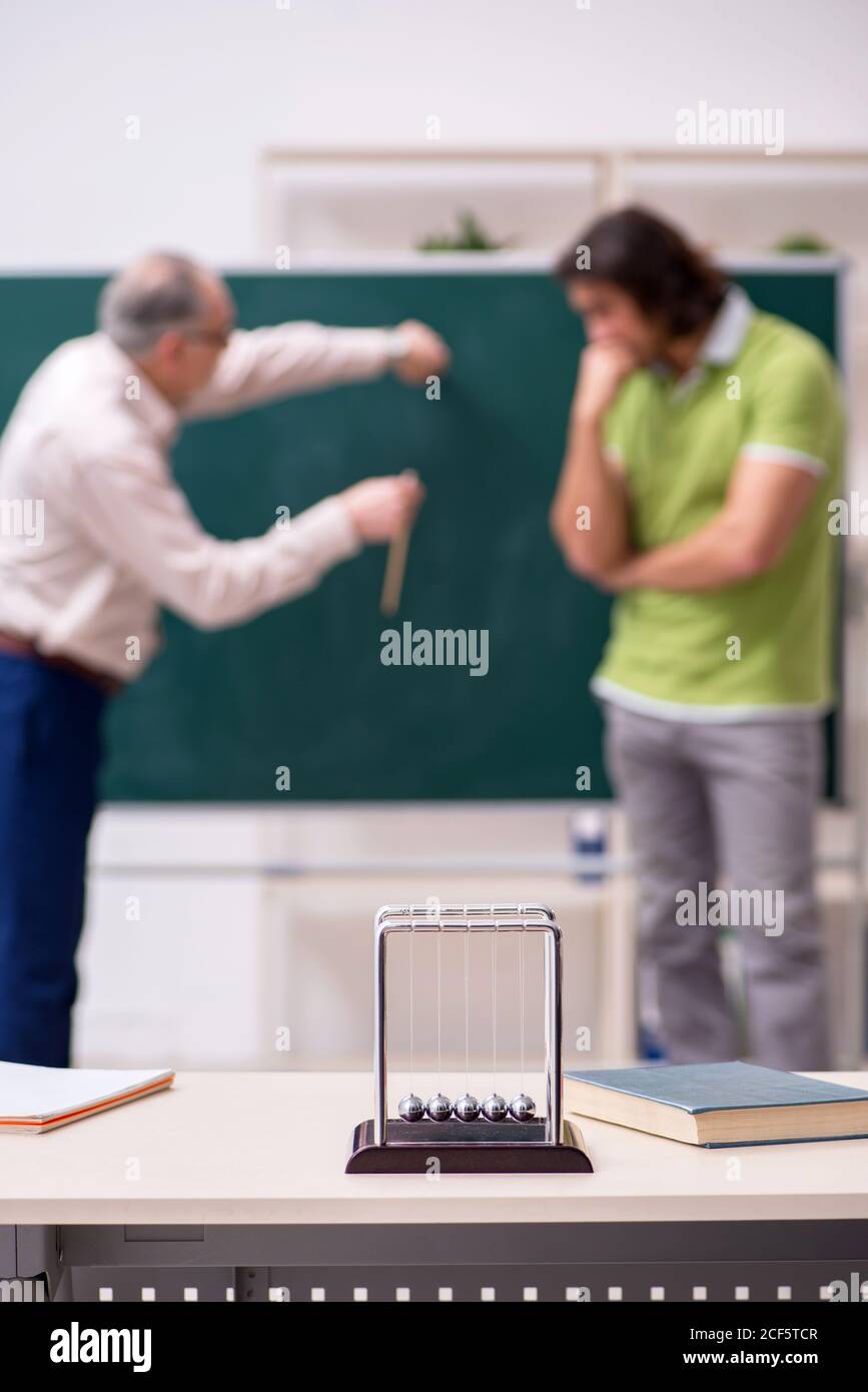 Old professor physicist and student in the classroom Stock Photo - Alamy