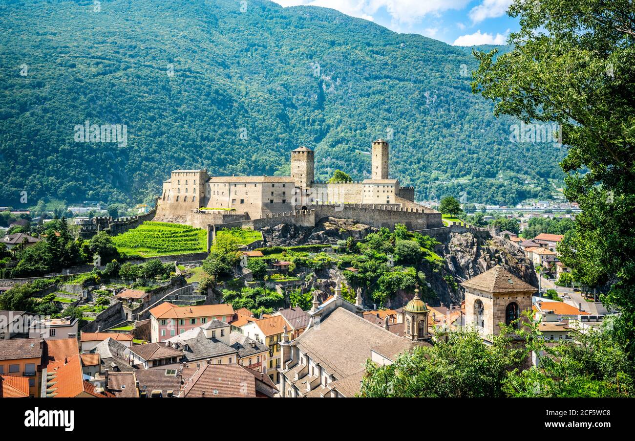 Aerial view of Castelgrande castle in Bellinzona Ticino Switzerland ...