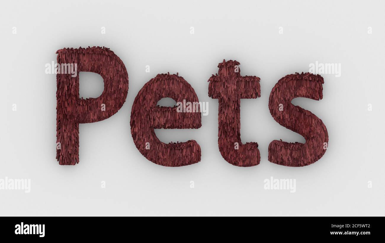 Pets - 3d word red on white background. render of furry letters. pets ...