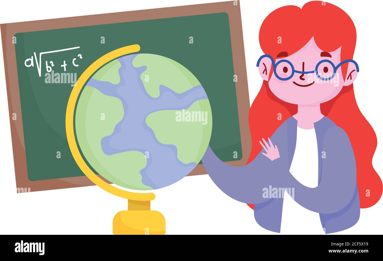 happy teachers day, teacher with chalkboard and globe map school vector ...