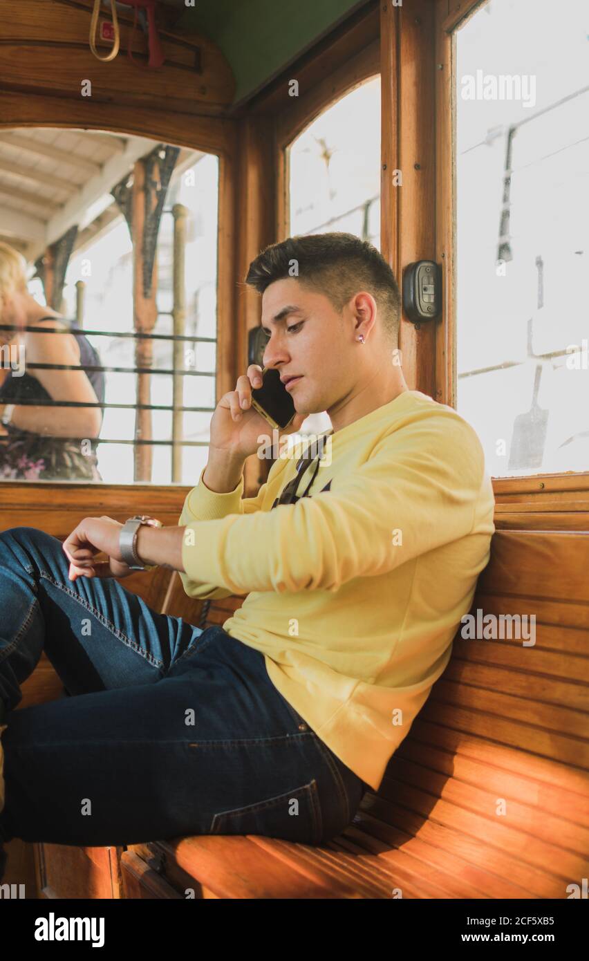 Phone conversation train hi-res stock photography and images - Alamy