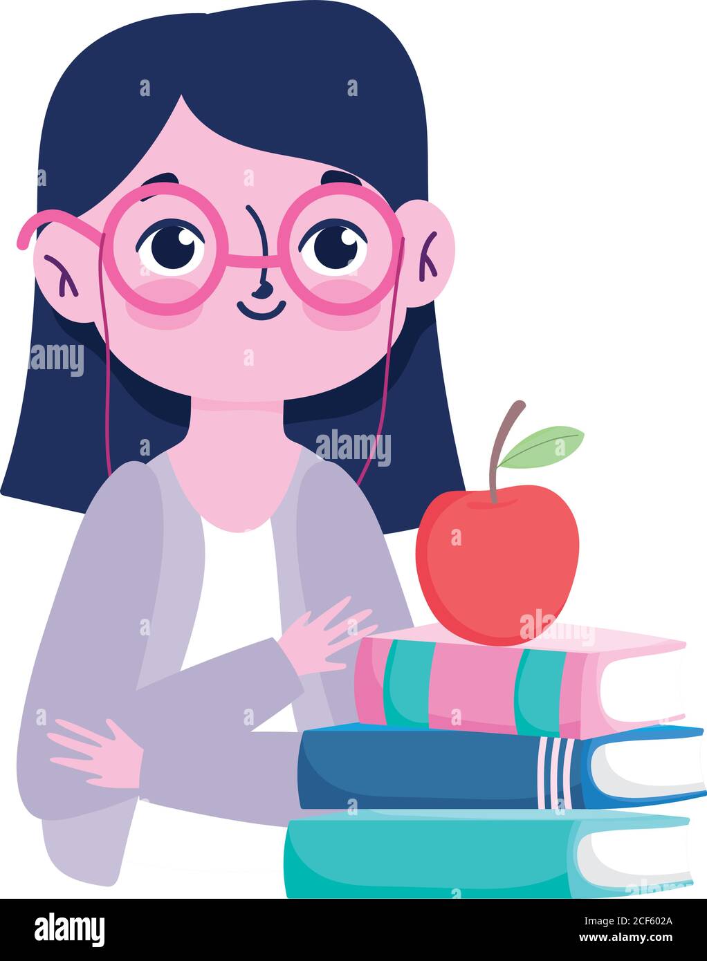 happy teachers day, cute teacher apple on books cartoon vector ...