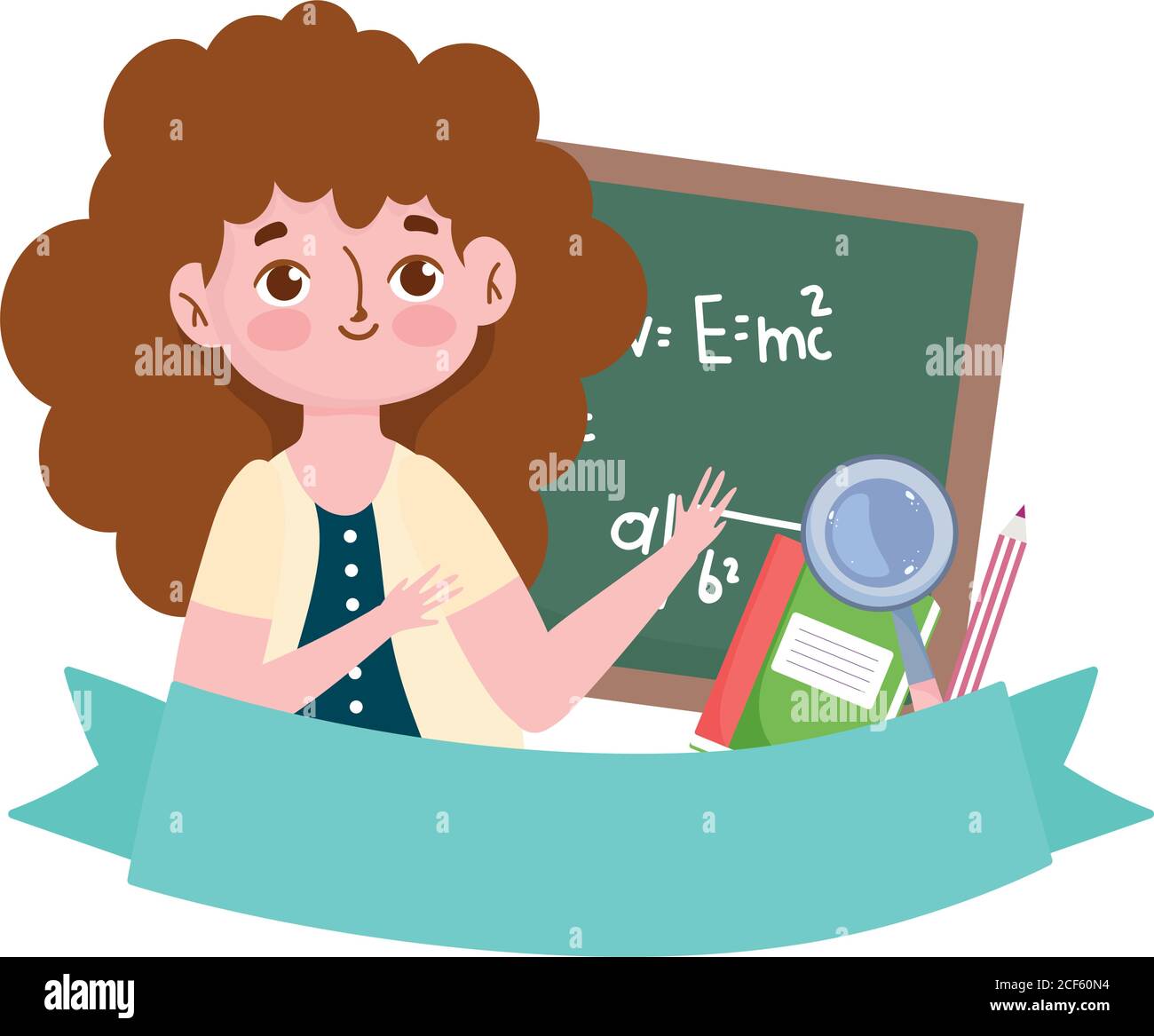 happy teachers day, teacher blackboard book and magnifier cartoon ...