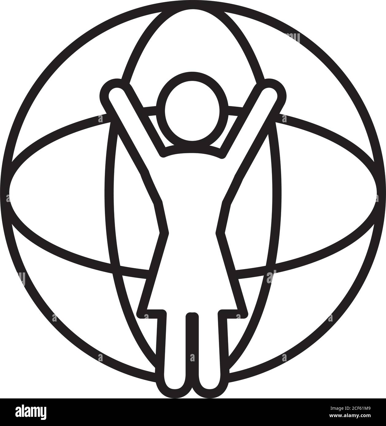 Global Sphere With Pictogram Woman Icon Over White Background Line