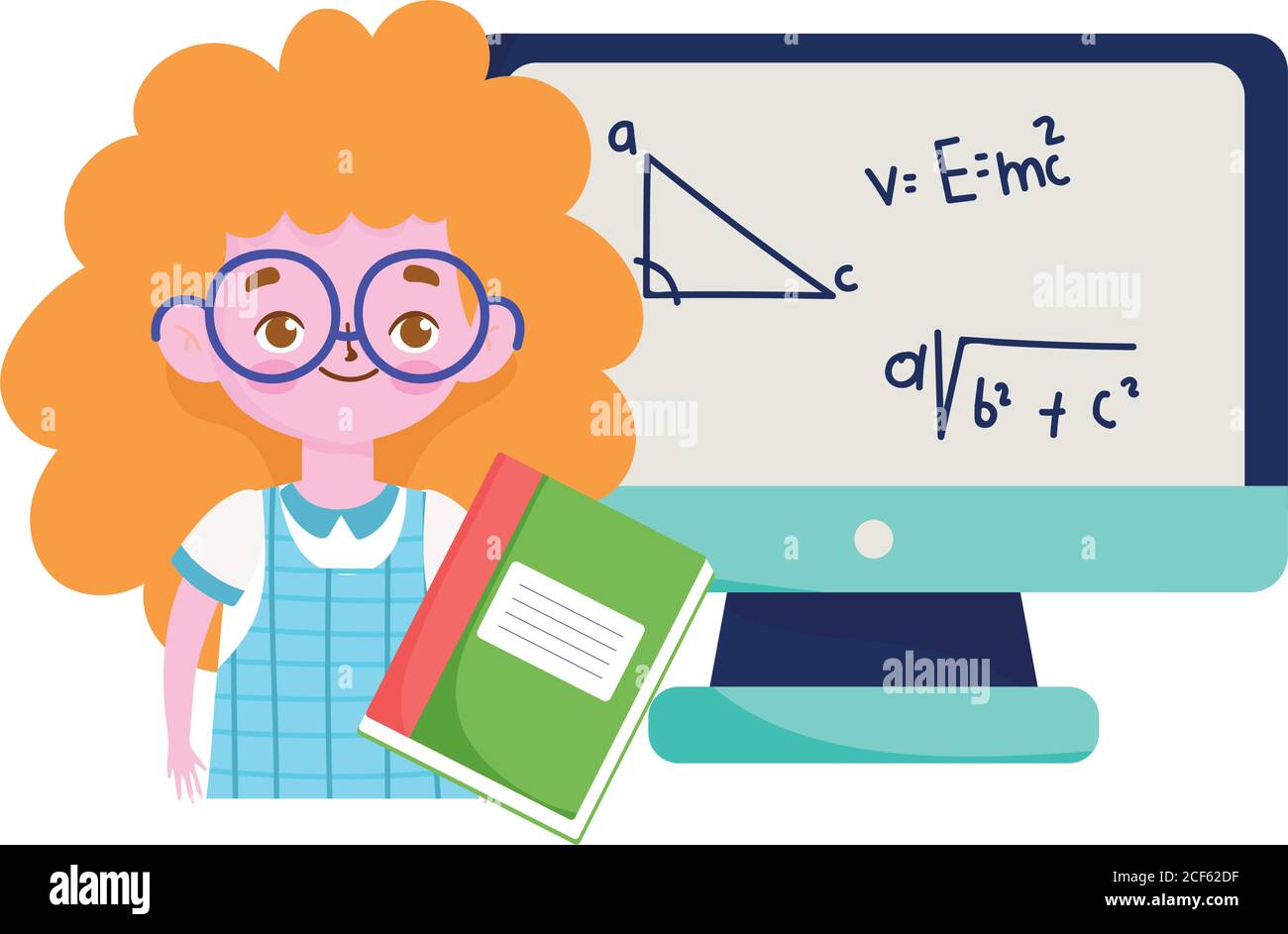 happy teachers day, student girl book computer lesson learn vector ...