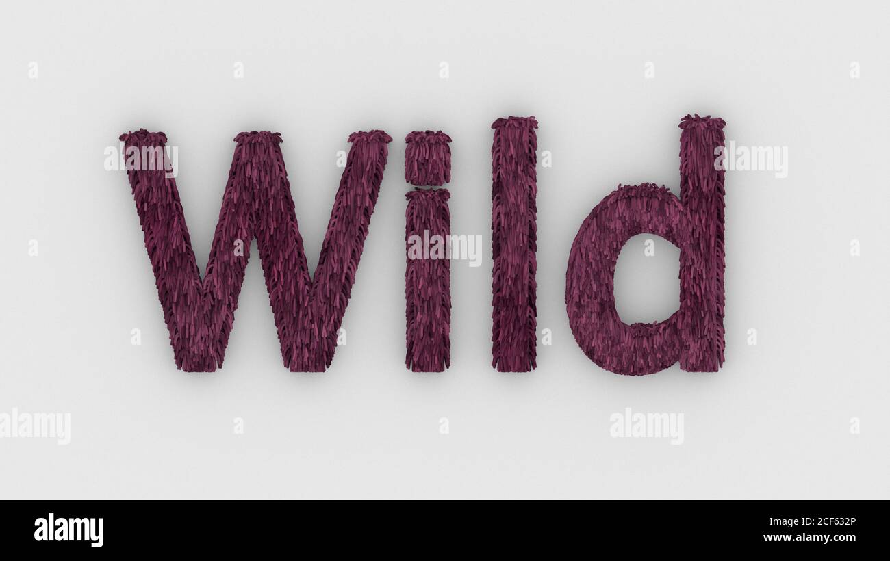 Wild - 3d word pink on white background. render furry letters. hair ...
