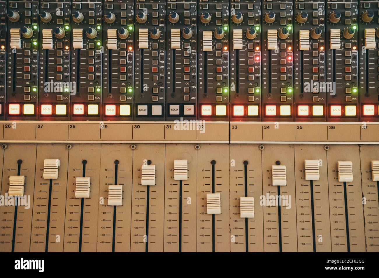 Close up of music equalizer instrument in a studio Stock Photo - Alamy