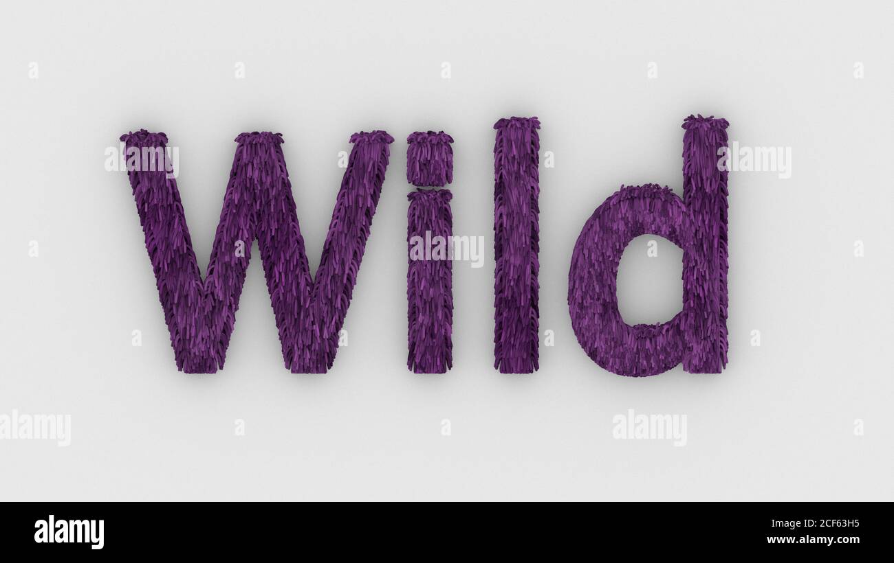 Wild - 3d word purple on white background. render furry letters. hair ...