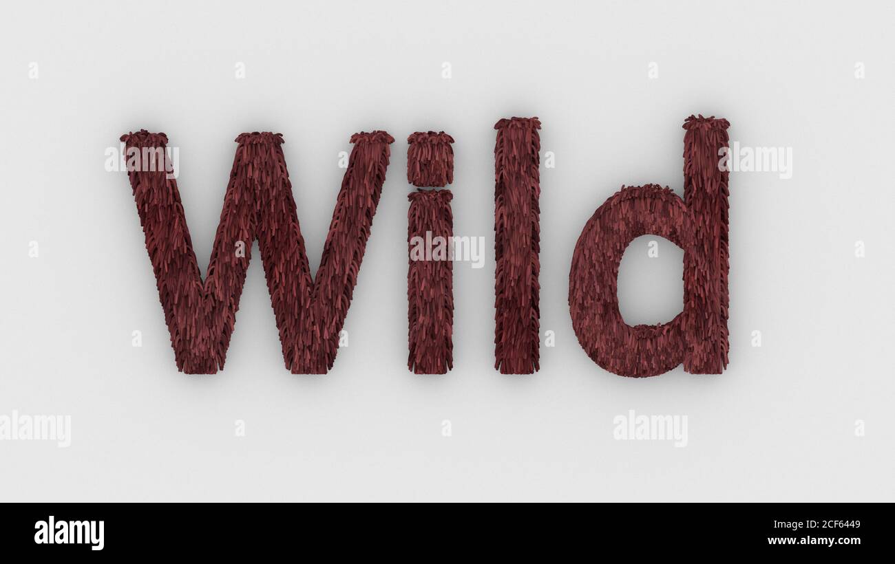Wild - 3d word red on white background. render furry letters. hair ...