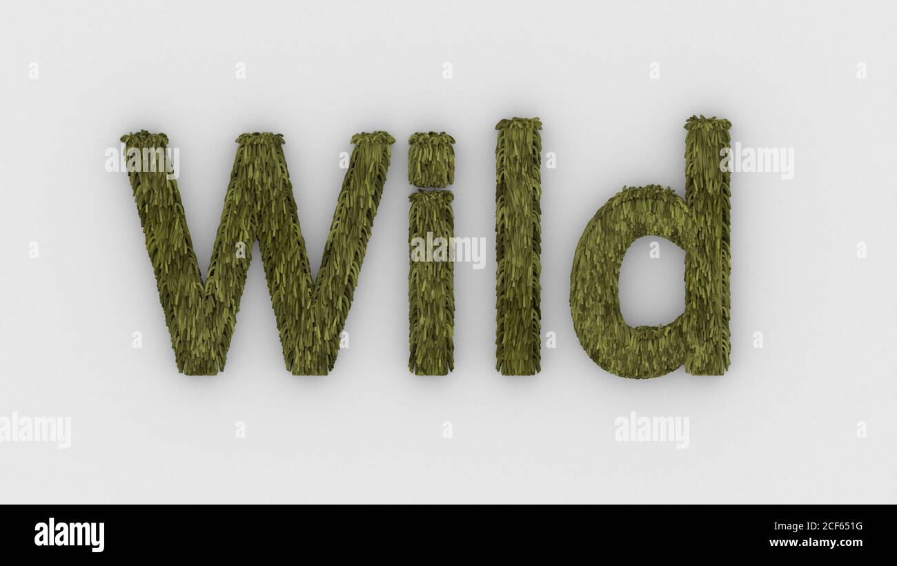 Wild - 3d word yellow on white background. render furry letters. hair ...
