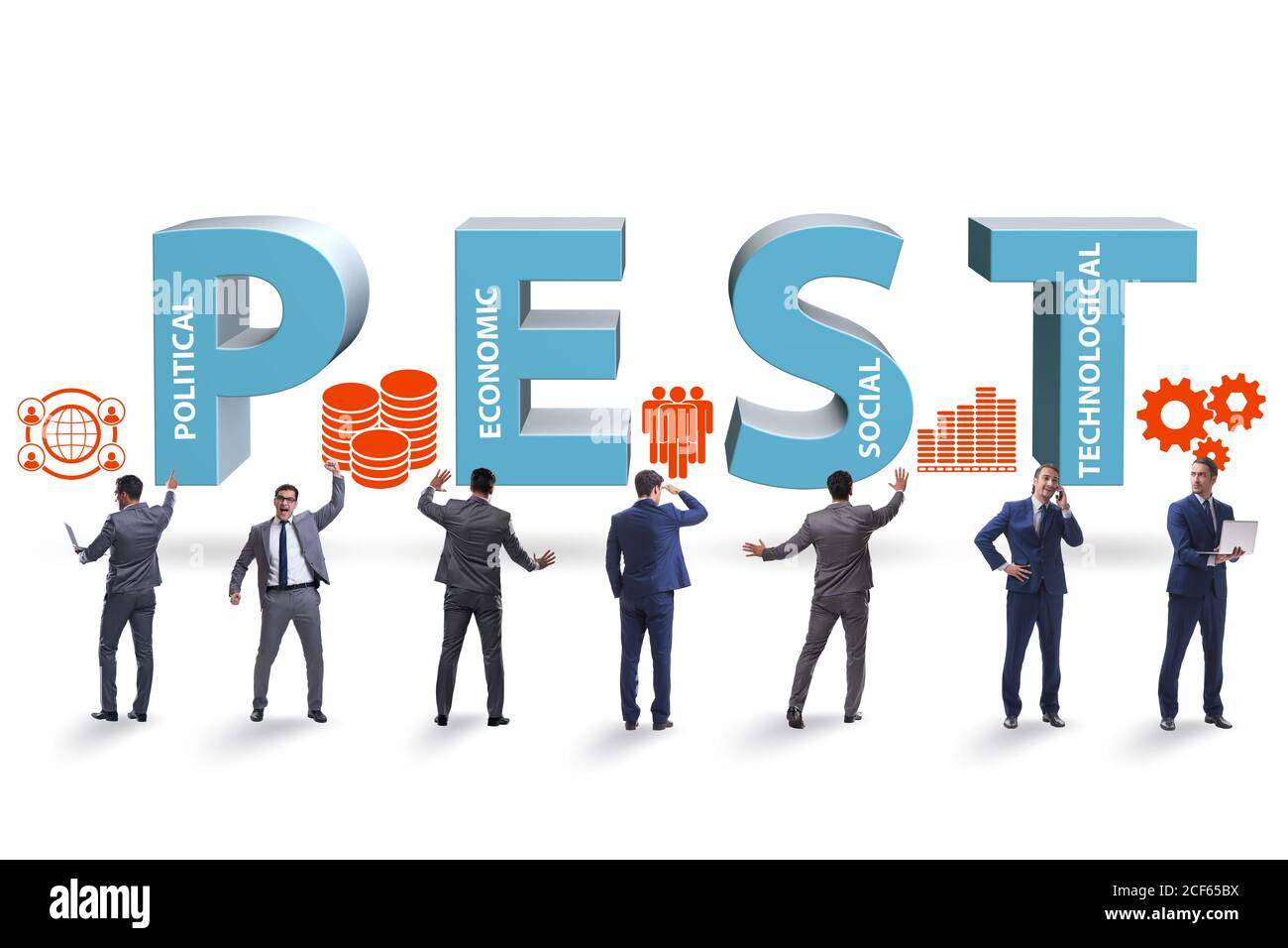 Business people in the PEST analysis business concept Stock Photo - Alamy