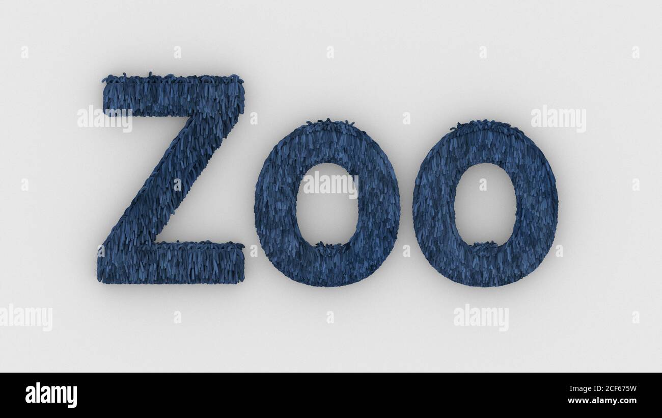 Zoo - 3d word blue on white background. render furry letters. Wild Zoo ...