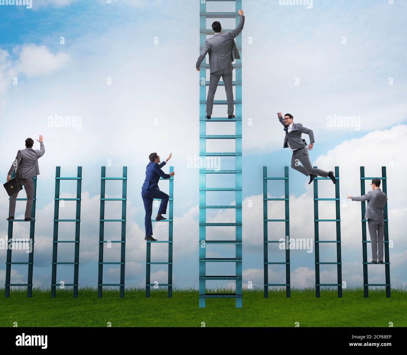 The competition concept with businessman beating competitors Stock ...