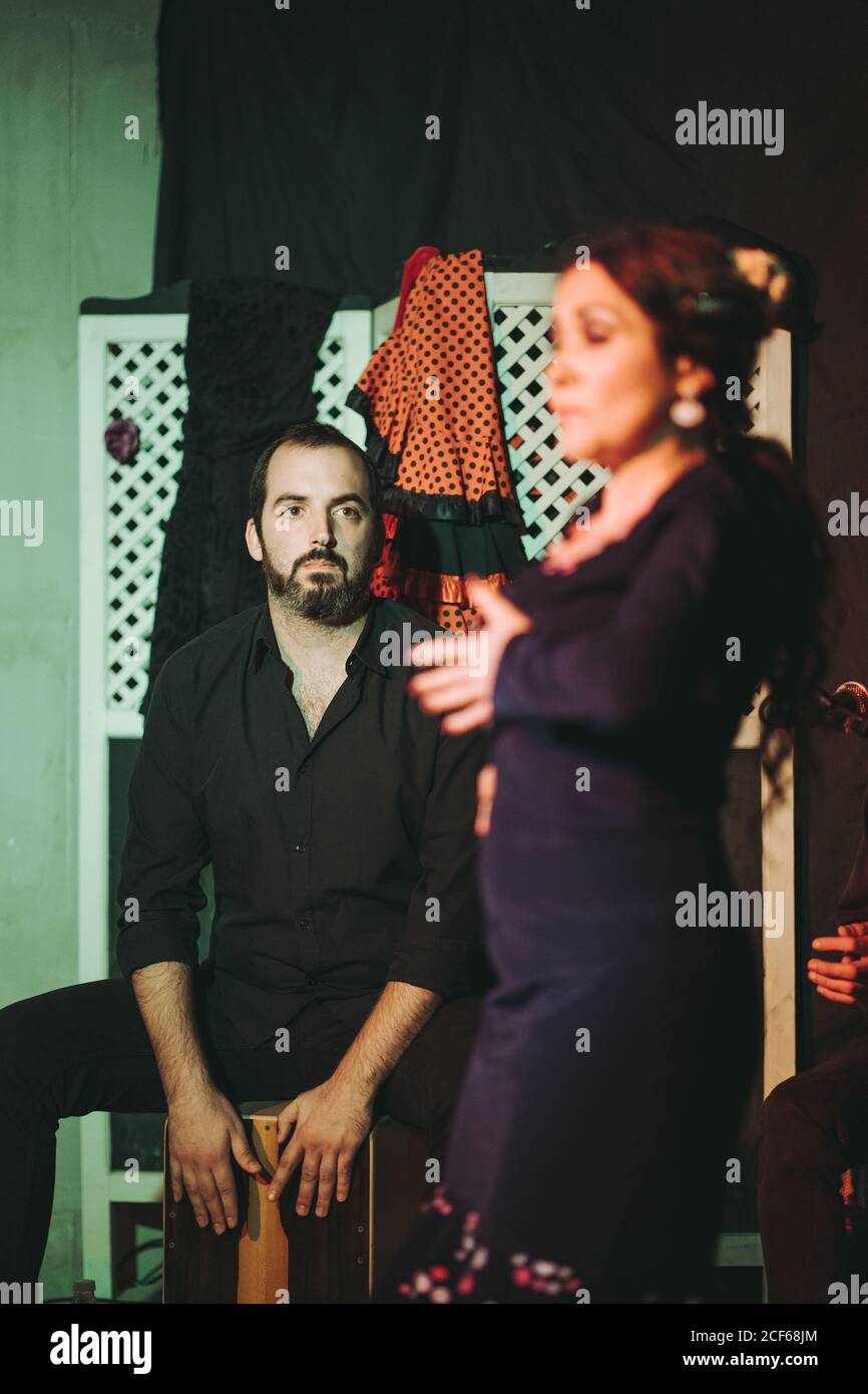 Hispanic female flamenco dancer acting on theater stage Stock Photo - Alamy