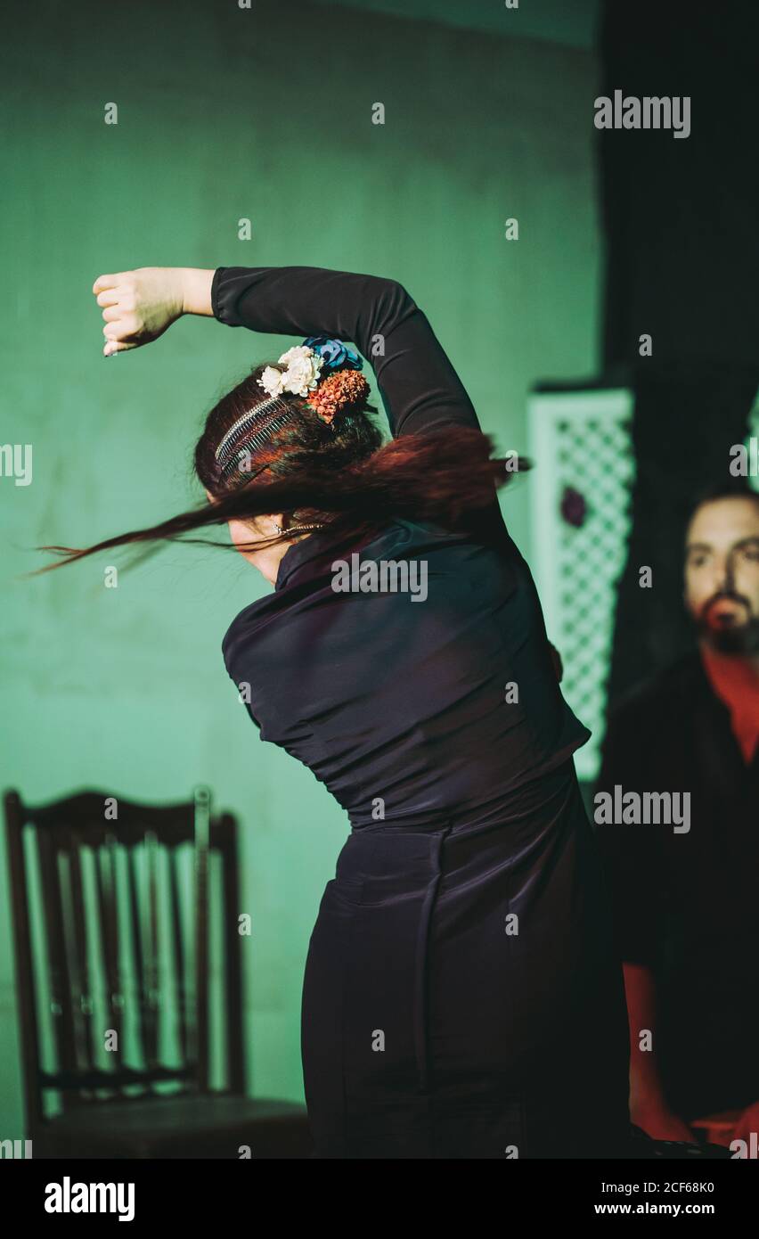 Hispanic female flamenco dancer acting on theater stage Stock Photo - Alamy