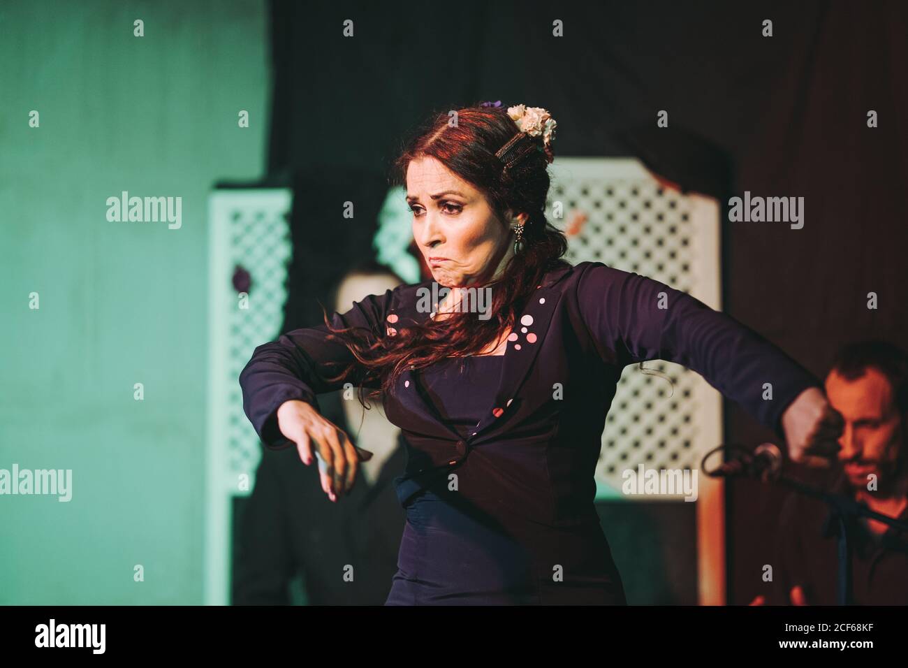 Hispanic female flamenco dancer acting on theater stage Stock Photo - Alamy