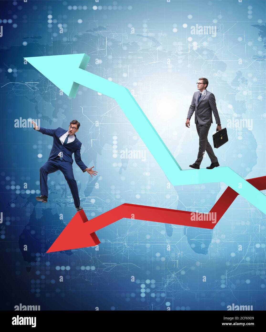 The opposite growth and decliine charts with businessman Stock Photo ...