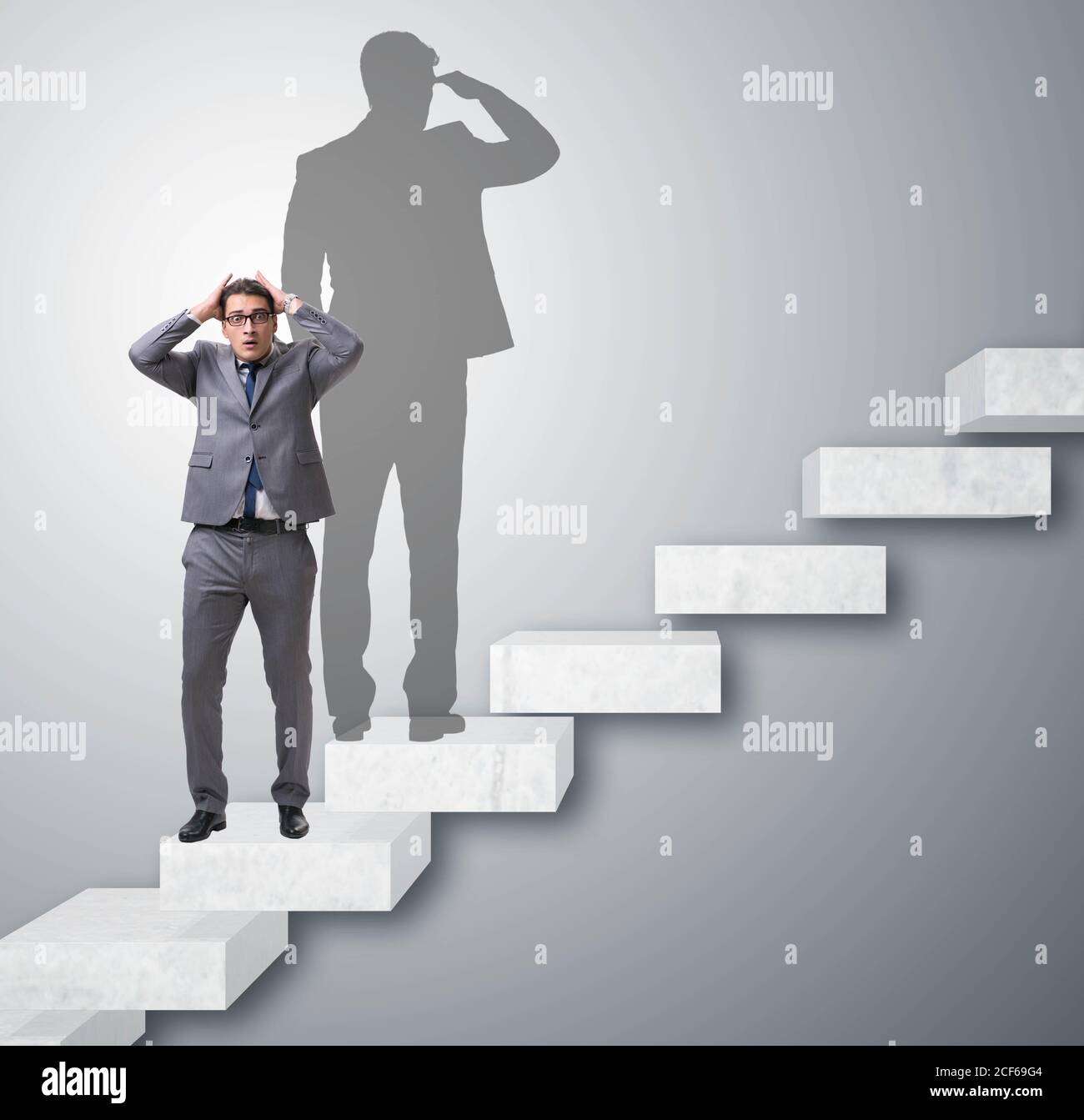 The businessman and his shadow in business concept Stock Photo - Alamy