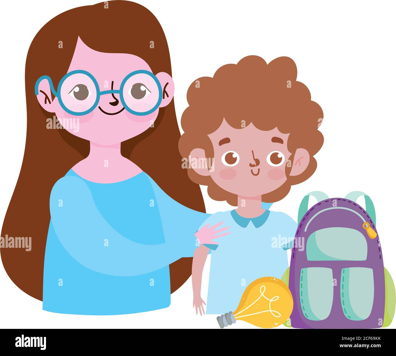 happy teachers day, teacher and student boy rucksack creativity cartoon ...
